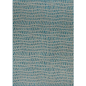HOMEGNOME Indoor Outdoor geo Wave Rug (5'3"x7'6", Ocean Blue)