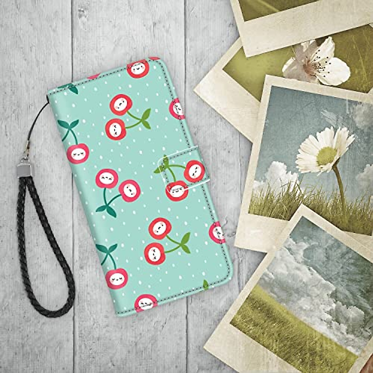 GackCase Wallet Case Fit for Samsung Galaxy S9 Plus 6.2 Inch with Cherry Stand Support Wristband Credit Card Slots Side Cash Pocket Magnetic Buckle PU Leather Flip Cover