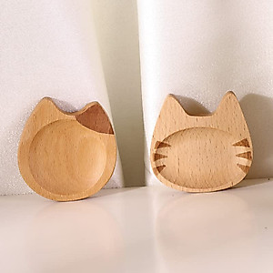 Wood Cat Coffee Spoon Rests - 2 Cute Cat Kitten Wooden Coffee Spoon Rest Teaspoon Holder Coffee Station Decor Coffee bar Coffee Stirrers Holder for Home Kitchen Accessories, Cat Lover Gifts