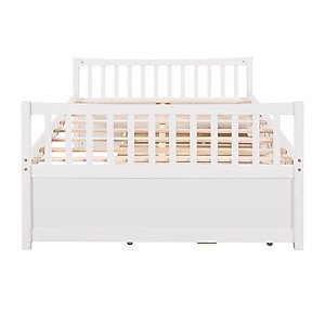 Harper & Bright Designs Full Size Daybed with Twin Size Trundle and 3 Storage Drawers, Wood Full Captain’s Bed with Trundle Bed, Full Platform Bed Great for Kids Guests Sleepovers (White)