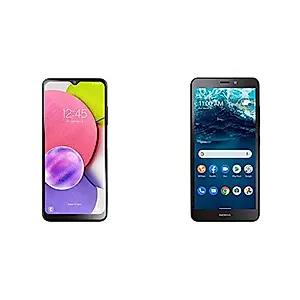 Total by Verizon Samsung Galaxy A03s, 32GB, Black - Prepaid Smartphone (Locked) & TracFone Nokia C100, 32GB, Blue - Prepaid Smartphone (Locked)