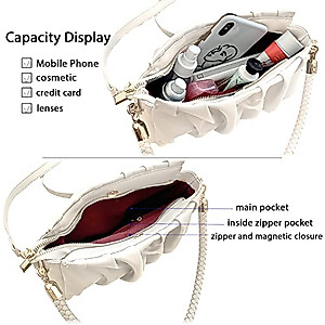 White Purse Female Shoulder Crossbody Bags Purses for Womens With Metal Chain Strap Cute Removable Strap Cinched Small