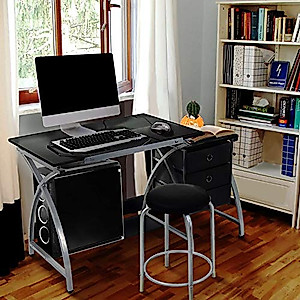 Yaheetech Drafting Desk, Drawing Table for Artists/Adults, Art Desk w/Stool and 3 Slide Drawers, Painting Studio Design Work Station, Adjustable Tabletop
