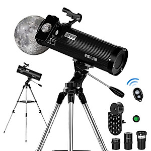 ESSLNB Astronomical Reflector Telescopes 114AZ Mount with Shutter Control and Steel Tripod 500mm Telescopes for Adults Astronomy Beginners with Phone Adapter 3X Barlow Lens and Moon Filter