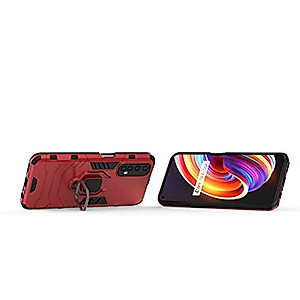 Compatible with Realme7 Case, Metal Ring Grip Kickstand Shockproof Hard Bumper (Works with Magnetic Car Mount) Dual Layer Rugged Cover for Oppo Realme 7 (Red)
