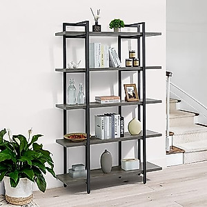 CAPHAUS 5-Tier Book Shelf, 71” H Vintage Industrial Bookcase with Open Display Shelving, Wooden and Metal Shelving Unit, Bookshelves and Bookcases, Stand Shelf for Bedroom, Home Office, Dark Grey