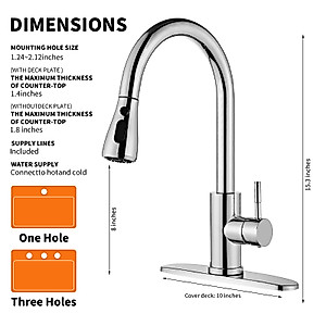 LOUEVIDO Kitchen Faucet with Pull Down Sprayer Chrome, High Arc Single Handle Sink Deck Plate, Commercial Modern RV Stainless Steel Faucets, Grifos De Cocina