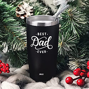 SANDJEST Best Dad Ever Tumbler Gifts for Dad from Daughters Sons - 20oz Stainless Steel Insulated Coffee Travel Mug Christmas, Birthday, Father's Day Gift - Thermal Cup Gift Set with Lid & Straw