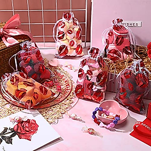 100 Pcs Valentine's Day Organza Bag with Drawstring, Sheer Red Lip Printed Jewelry Gift Pouch, 4 x 6 Inch Mesh Small Favor Bags for Girls Valentines Day Wedding Spa Sleepover Party Decorations