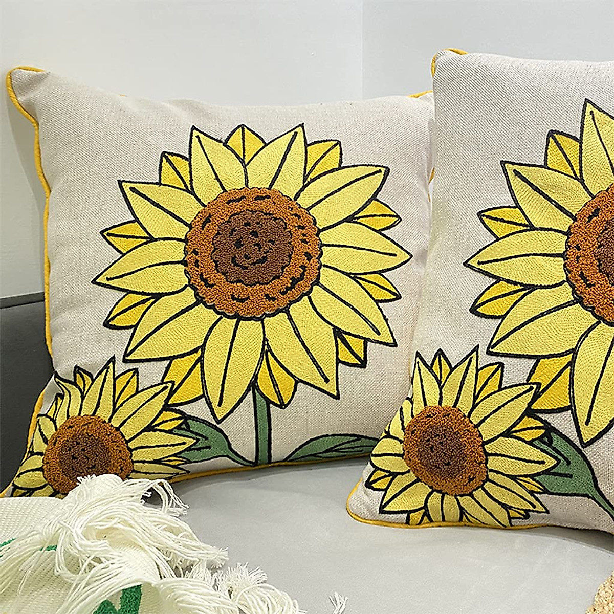 Pillow for Case Sunflower Embroidery Cushion Cover Home Decorative Pillow Cover Sofa Car Bedroom Living Room Office Supp Pillow Cases Standard Size Set of 4 Blue