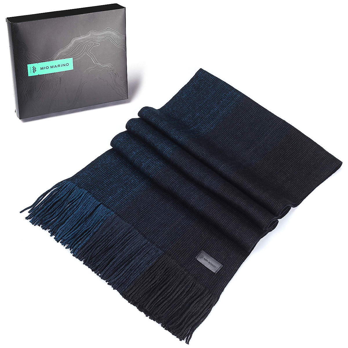 Marino Avenue Mens Scarf, Knit Striped Scarf, Long Winter Mens Scarves In An Elegant Gift Box - Azure Ash - One Size