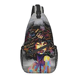 sling bag for women crossbody chest bags Sling Backpack Travel Hiking Daypack for Women Men Shoulder Bag for Casual Sport Climbing Runners African American Black girl (Glasses case included）