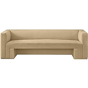 Meridian Furniture 665Camel-S Henson Collection Modern | Contemporary Velvet Upholstered Sofa with Soft Camel Velvet, Solid Wood Frame, 89.5" W x 34.5" D x 28" H, Camel