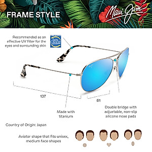 Maui Jim Men's and Women's Mavericks Polarized Aviator Sunglasses, Silver/Blue Hawaii, Medium