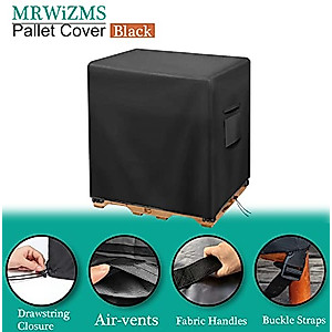 MRWiZMS 600D Heavy Duty Black Pallet Cover | Pallet Covers Fits Large Pallets Up to 48" x 60" x 48" | Waterproof,Weather Resistant, Rip-Proof, Anti-UV, Fade Resistant, with Adjustable Velcro Strap