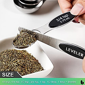 Urbanstrive Magnetic Measuring Spoons Set Stainless Steel, Dual Sided for Liquid Dry Food, Measuring Cups Spoons Set Fits in Spice Jar, Kitchen Gadgets, Cooking Utensils Set, Including Leveler, Silver