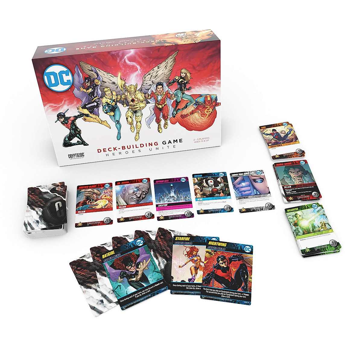 DC Deck-Building Game: Heroes Unite- Play as Hawkman, Nightwing,and Bat Girl from the DC Multiverse- Super Hero Board Game- For 2 to 5 Players - Ages 15+