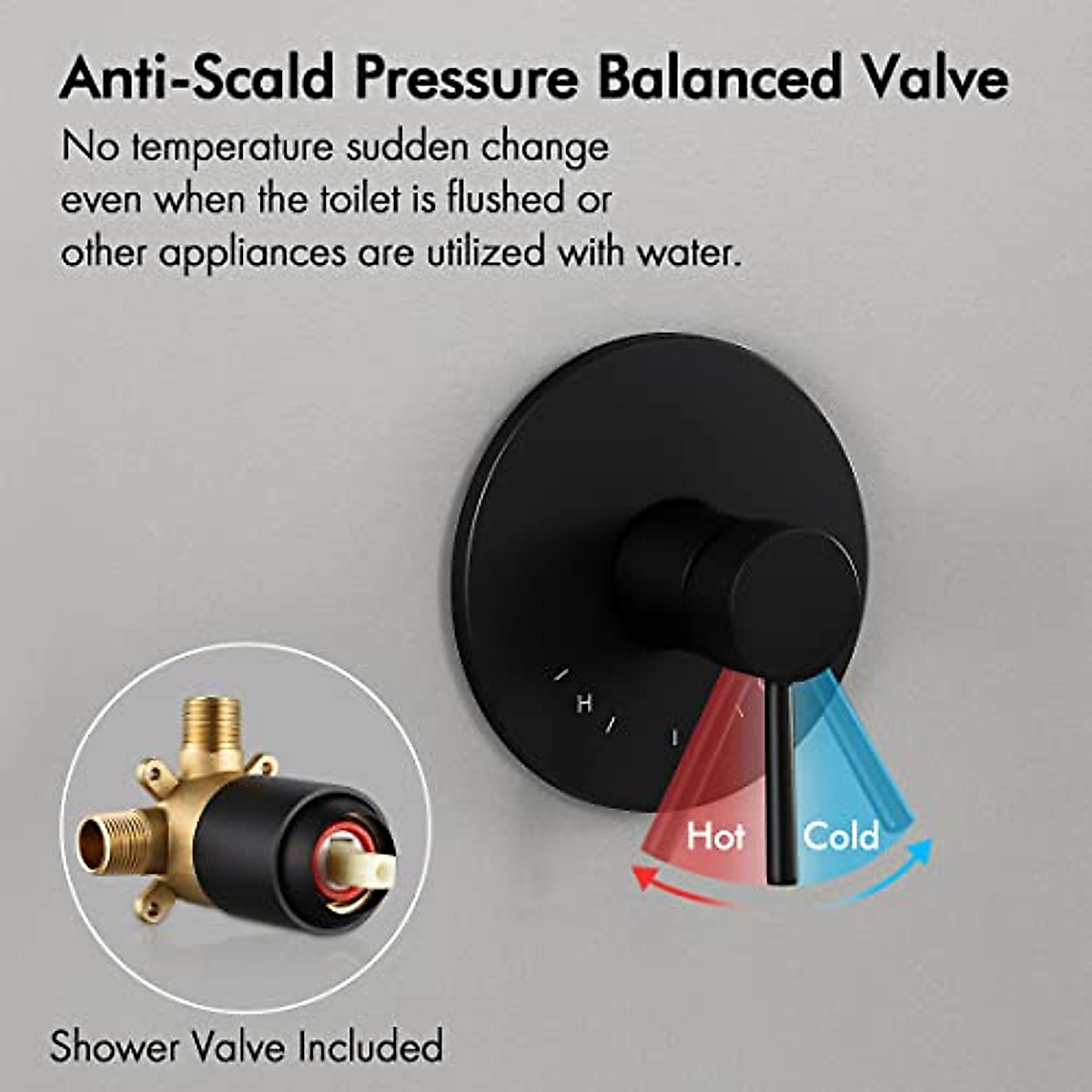 KES Shower Faucets Sets Complete Rain Shower Head Shower Valve and Trim Kit Wall Mount Pressure Balance Black Shower System, XB6202-BK