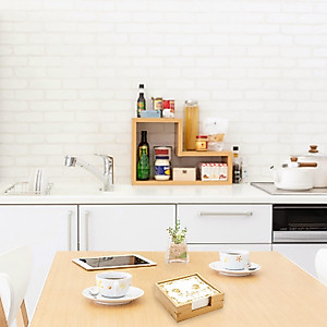 Bamboo Napkin Holder Square, 7.5" x 7.5" x 2.5", Wood Napkin Tray, Wooden Guest Towel Holder for Kitchen Table Countertop