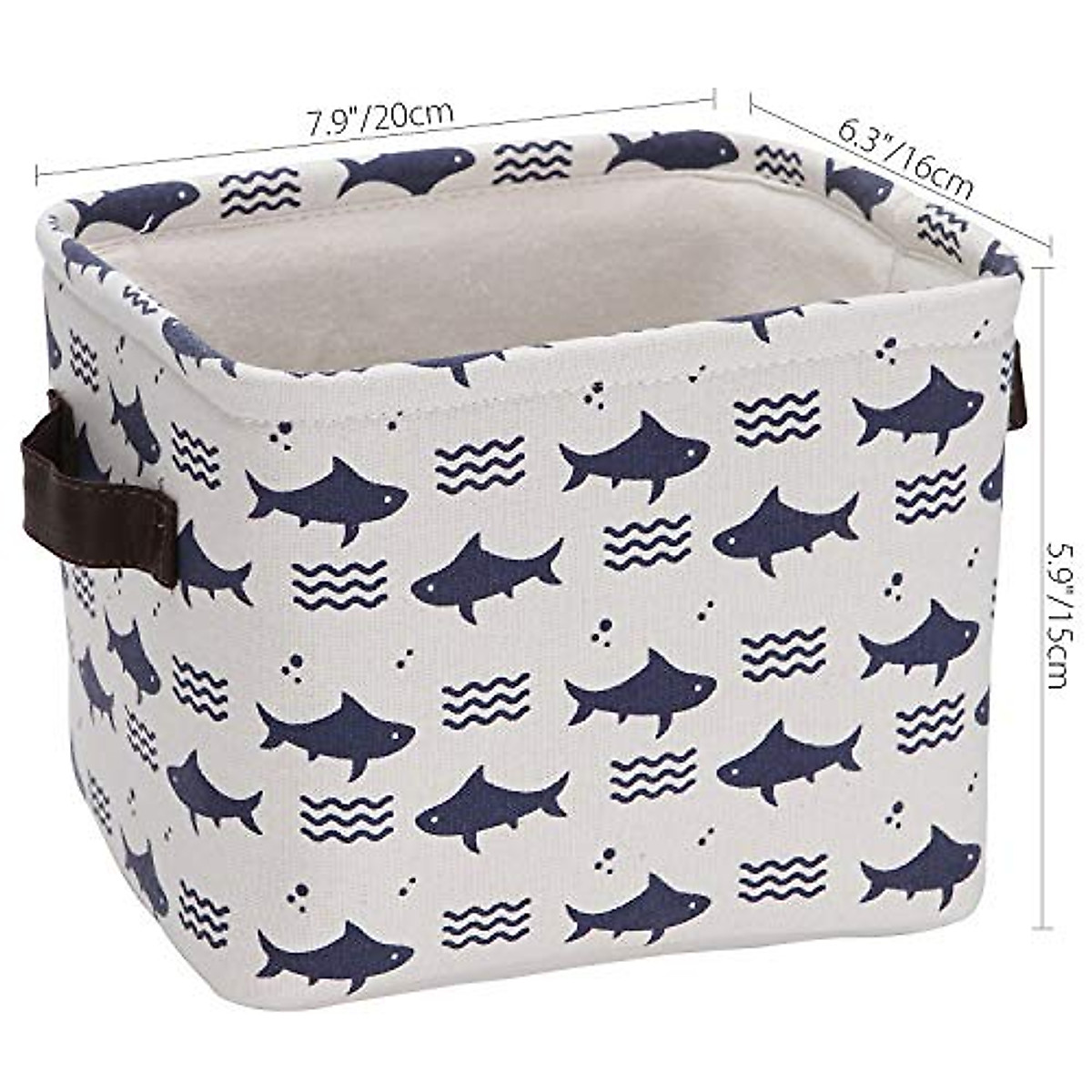 Sea Team Collapsible Square Mini Size Canvas Fabric Storage Bins Shelf Baskets Organizers for Nursery Kids Room, Set of 4 (Shark)