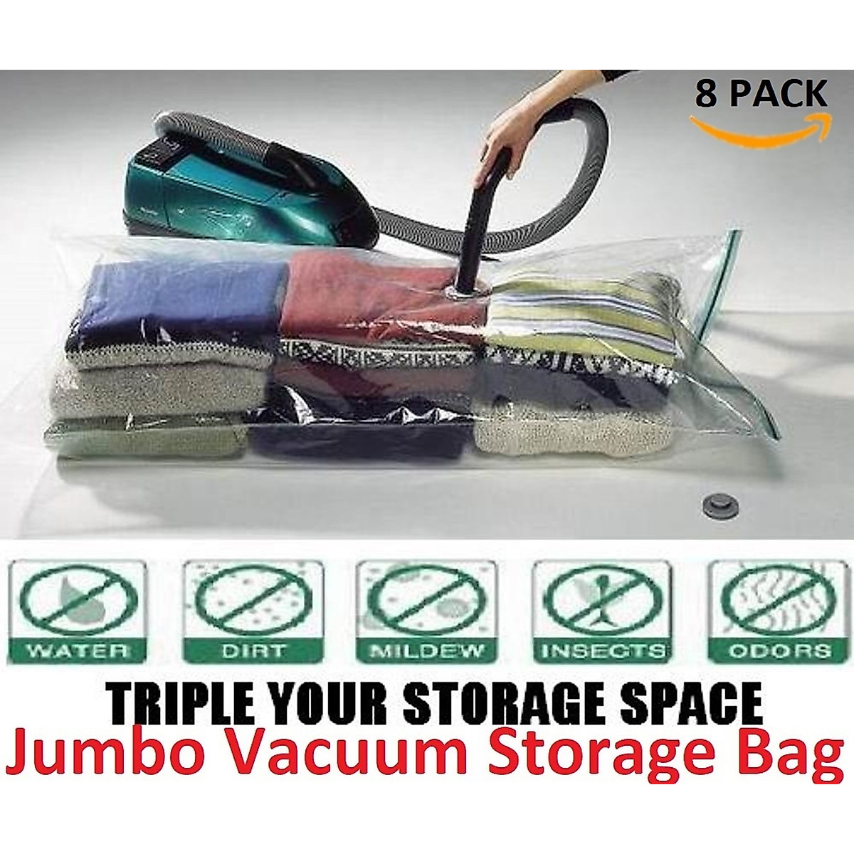 YAWPED 12 Pack Combo Premium Jumbo Extra Large Vacuum Storage Space Saver Bags X8 (47X32 Inch) with Travel Bag X4 (60X40cm)