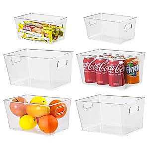 ZEXALOR 6pcs Plastic Storage Bin 2-Size Clear Storage Containers for Kitchen Pantry Organization and Storage Bins, Organizing Bins with Built in Handles, Cabinet Organizers, Clear