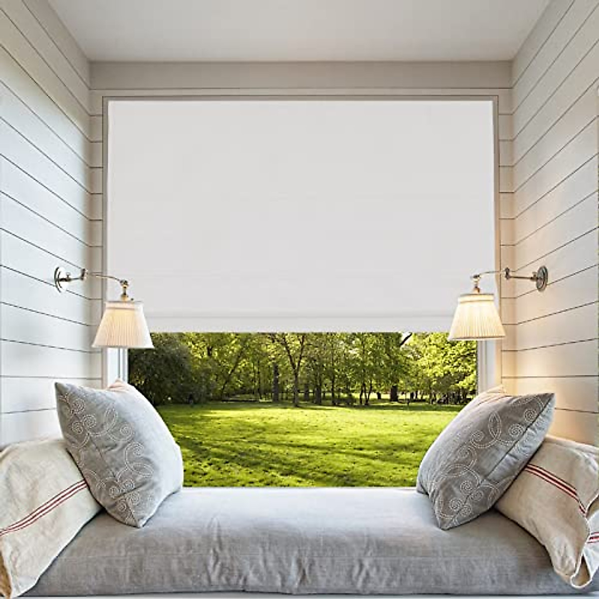 SUNFREE Cordless Roman Shades for Windows, Blackout Room Darkening Roman Blinds, Thermal Insulated Window Blinds Treatment, Washable Roman Blind for Living Room, Bedroom, Kitchen, 33" x 64", White