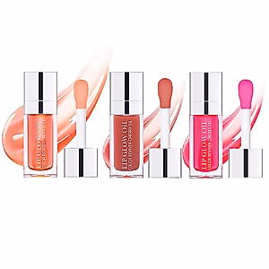 3 Pcs Plumping Lip Oil, Hydrating Lip Glow Oil, Plumping Lip Gloss, Tinted Lip Oil Balm, Long Lasting Transparent Moisturizing Lip Oil Gloss, Natural Lip Plumper Gloss Make Lips Fuller(01+12+15)