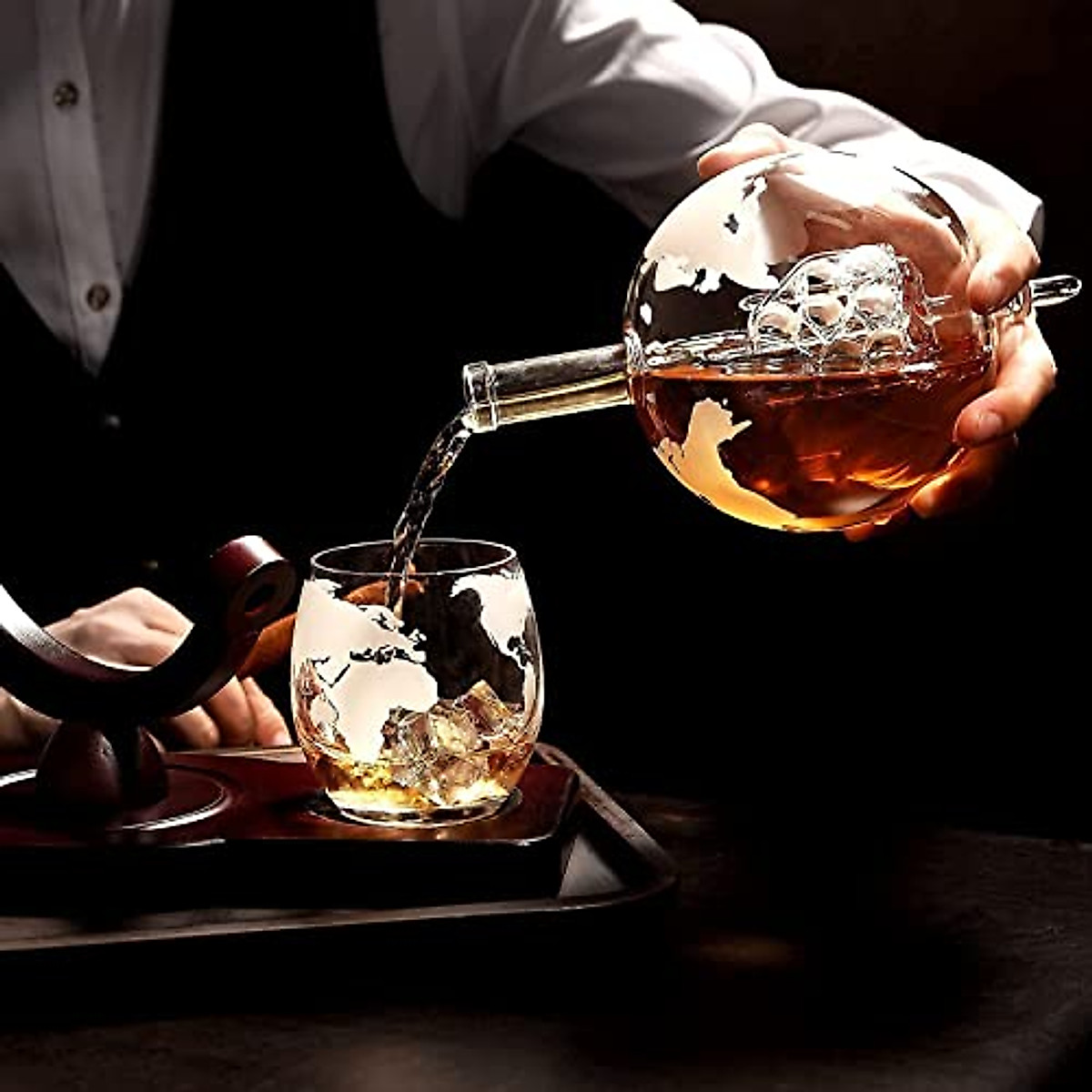 Gifts for Men, Whiskey Decanter Set with 2 Etched Globe Glasses,Whiskey Stones, Christmas Stocking Stuffers, Unique Anniversary Birthday Gift Ideas for Him Husband Boyfriend