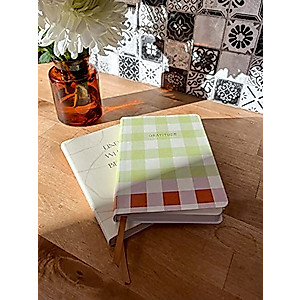 DesignWorks Ink Gratitude Journal with 196 Guided Pages for Daily Thoughts and Goals with Pen and Ribbon Marker | Undated Daily Mindfulness Journal, Green and Red Picnic Check