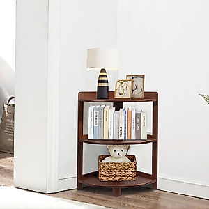 DOUSY 3 Tier Bamboo Corner Bookshelf, Mid Century Modern Corner Shelf, 24" Short Corner Bookcase with Storage Display Rack for Living Room, Bedroom, Home Office