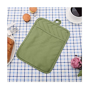Anyi Pot Holders for Kitchen Heat Resistant, Cotton Hot Pads for Kitchen Counter Table, Green Kitchen Pot Holders with Pocket