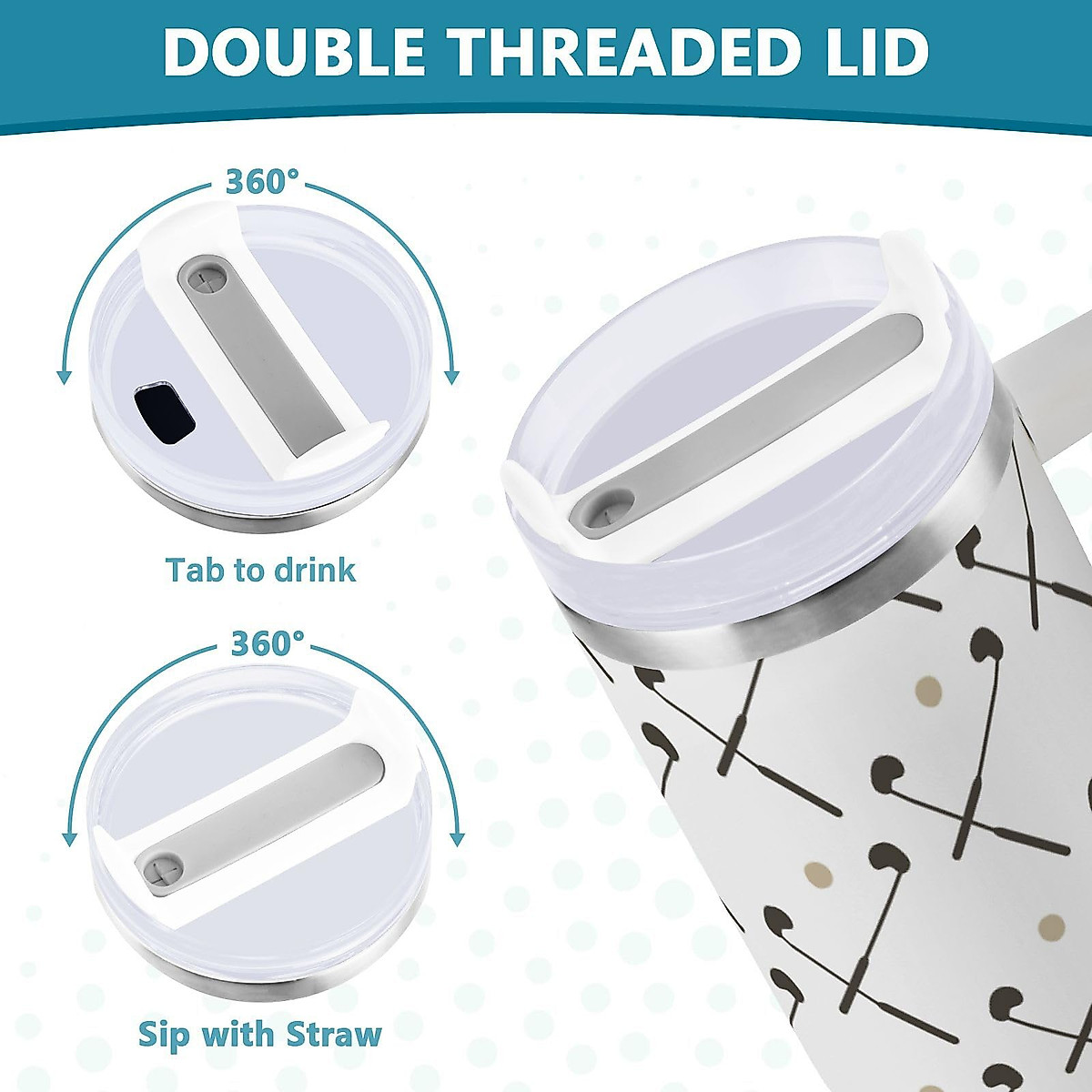 Retro Golf Clubs Balls Grey Tumbler with Handle and Straw Lid, 30 oz Insulated Coffee Cup Stainless Steel Water Bottle Travel Mug Cupholder Friendly,Gifts for Women Men