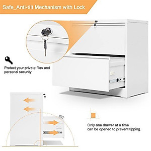 Aobabo 28.3 Inch Long Locking 2 Drawer Anti Tilt Steel Metal Office Storage Filing Cabinet with File Hanging Bar and 2 Keys, White