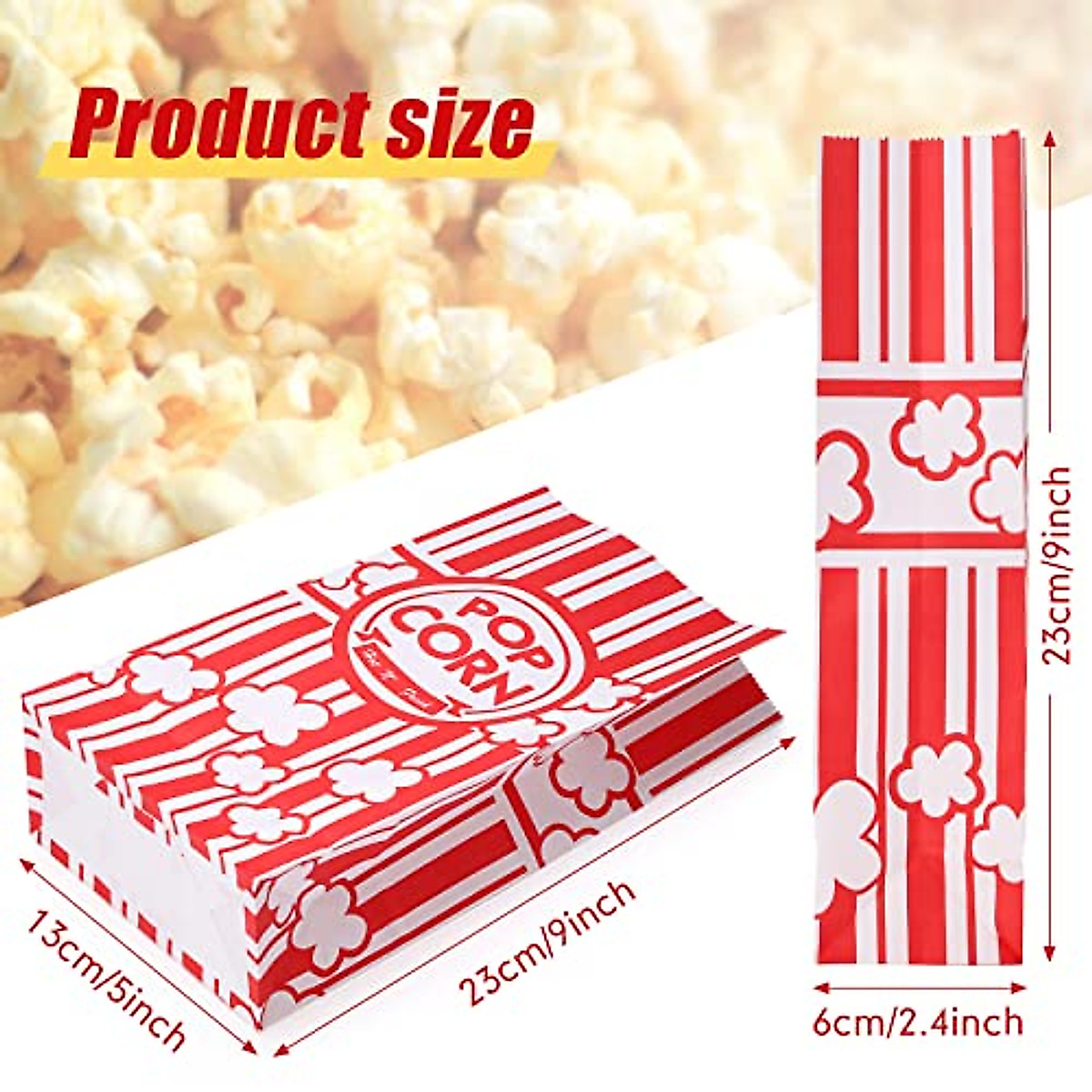Movie Night Paper Popcorn Bags 2 oz Flat Bottom Popcorn Boxes Red and White Popcorn Container Disposable Popcorn Sleeve Large Popcorn Bucket for Retro Movie Themed Party Carnival Supplies(200 Pieces)