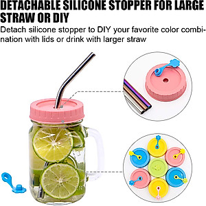 Regular Mouth Mason Jar Lids with Straw Hole/ Stoppers/Silicone Rings/Cleaning Brush, Rust-proof, BPA Free Plastic Canning Lids, Great for Drinking & Food Storage(26 Pack)