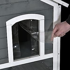 PawHut 2-Story Cat House Outdoor, Weatherproof Wooden Cat Enclosure for Feral Cats with Escape Door, Openable Roof, Jumping Platforms, Gray