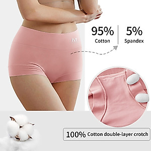 MEIYATING Boy Shorts Underwear for Women High Waisted Boxers Briefs Cotton Panties Boyshort Stretch 4 Pack