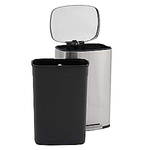 Design Trend Rectangular Stainless Steel Step Trash Can with Soft Close Lid | 50 Liter / 13 Gallon, Silver