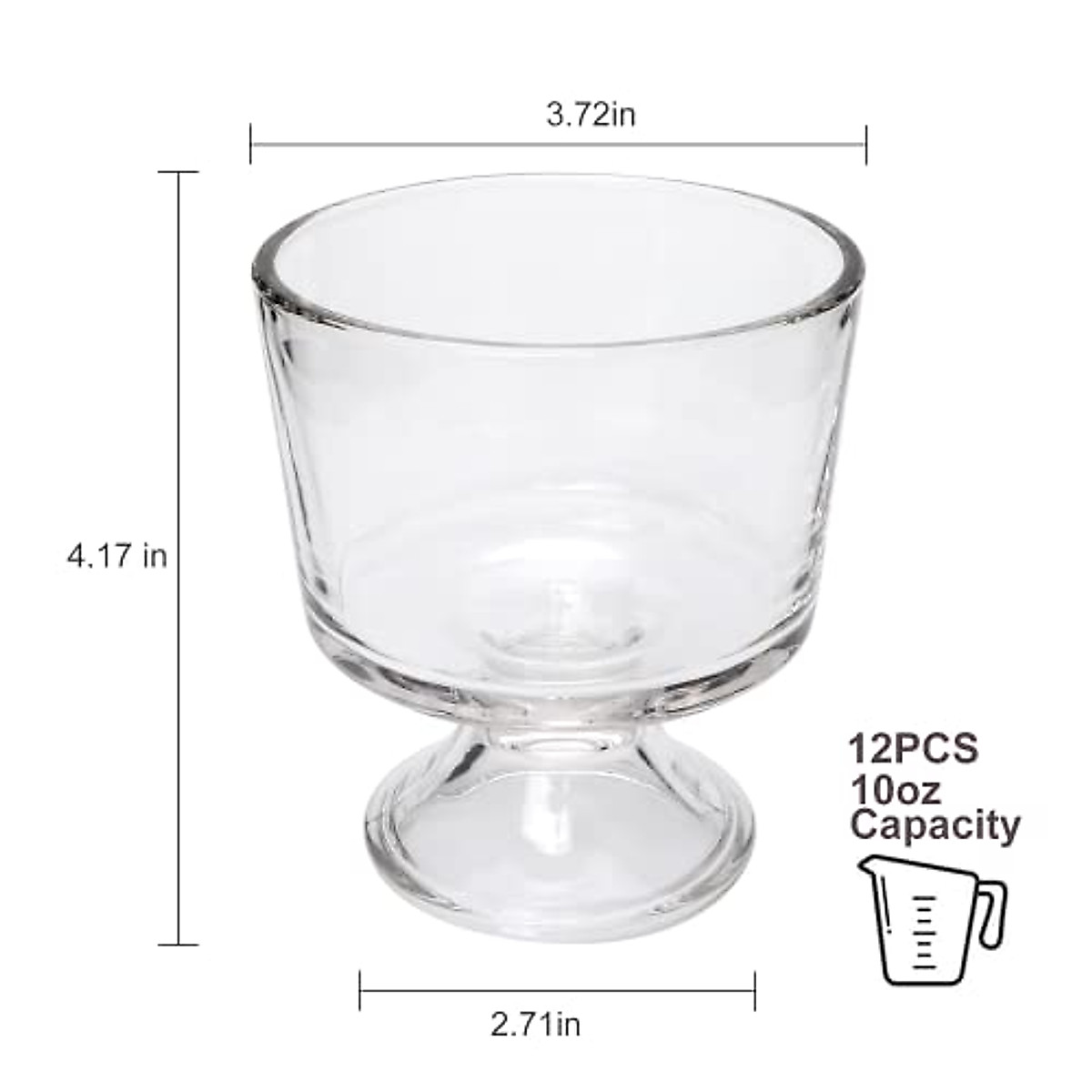 QAPPDA Glass Dessert Bowl Set of 12,Clear Footed Ice Cream Cups 300ml,Premium 10 Ounce Glass Prep Bowl Trifle Party Bowl Glass Dessert Cup for Sundae,Snack,Cereal,Fruit