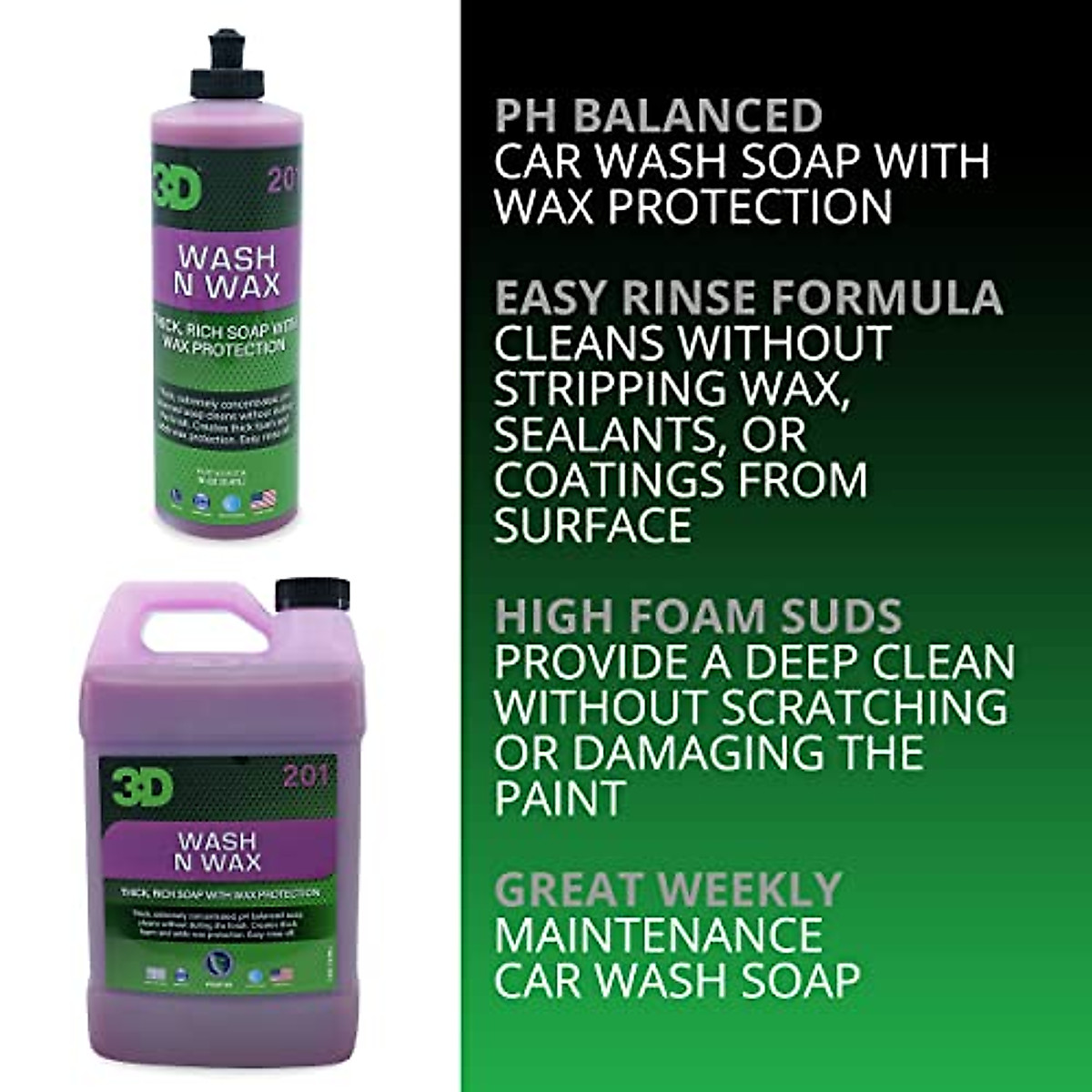 3D Wash N Wax Car Wash Soap - pH Balanced, Easy Rinse, Scratch Free Soap with Wax Protection - 64oz.
