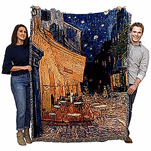 Pure Country Weavers Cafe Terrace at Night Blanket by Vincent Van Gogh - Fine Art Gift Tapestry Throw Woven from Cotton - Made in The USA (72x54)