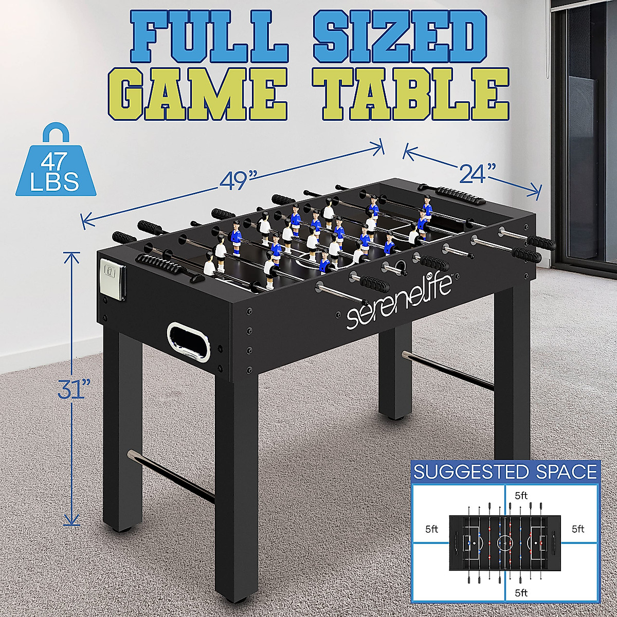 SereneLife 48in Competition Sized Foosball Table, Soccer for Home, Arcade Game Room, 2 Balls, 2 Cup Holders 2x4ft for Man Cave or Basement - Standing or Tabletop, Black