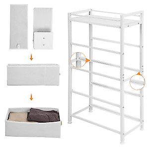 HAITRAL Narrow Dresser - 4 Drawers Fabric Storage Cabinet - Vertical Standing Storage Chest - Gaps Tower Organizer with Removable Drawers and Wooden top for Laundry, Living Room, Entryway (White)