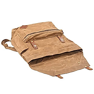 WUDON Leather Laptop Backpack for Men - Vintage Waxed Canvas Shoulder Rucksack for School Flight Hiking