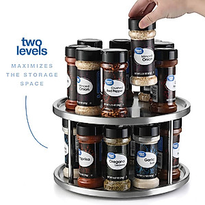 2 Tier Lazy Susan - 2 Pack Stainless Steel 360 Degree Turntable – Rotating Tabletop Stand for Your Dining Table, Kitchen Counters and Cabinets – Spice Rack Organizer Tray 10.5" Diameter - 2 Pack