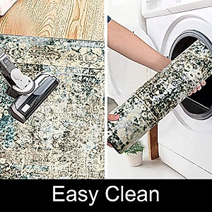 U'Artlines Madison Collection FAR120A Boho Chic Farshe Trellis Non-Shedding Living Room Entryway Foyer Hallway Bedroom Area Rug, 4' x 6' , Aqua Gris Non Slip Washable Area Rug