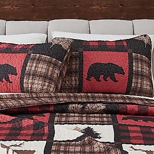 Great Bay Home Lodge Bedspread King Size Quilt with 2 Shams. Cabin 3-Piece Reversible All Season Quilt Set. Rustic Quilt Coverlet Bed Set. Stonehurst Collection. (Red/Black)