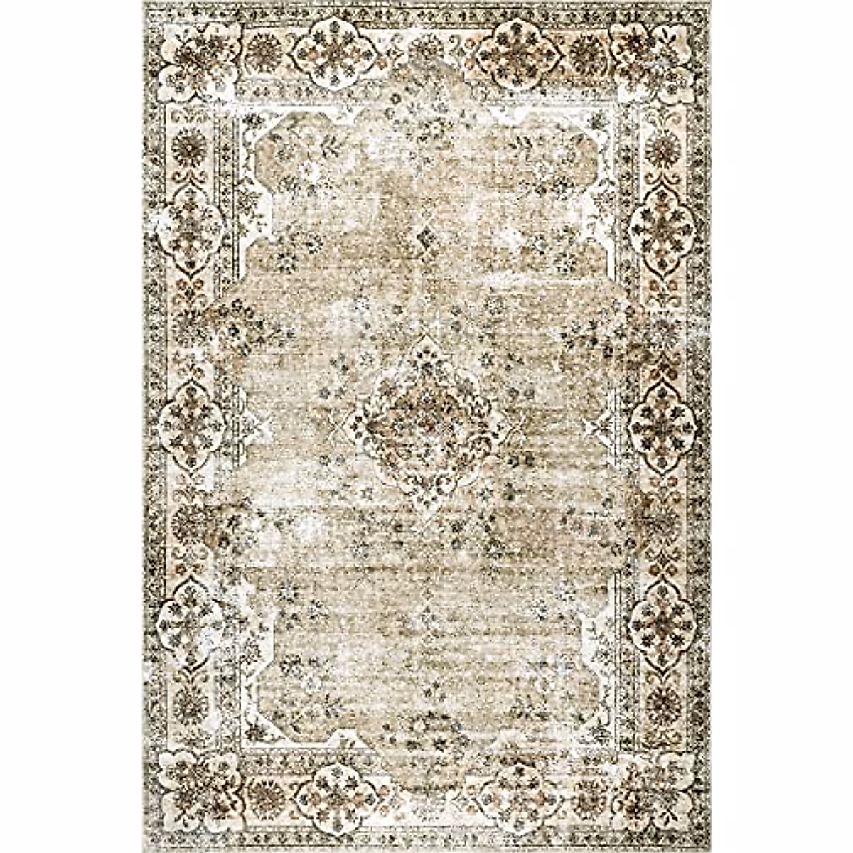 nuLOOM Paisley Machine Washable Faded Floral Border Medallion Accent Rug, 3' x 5', Beige