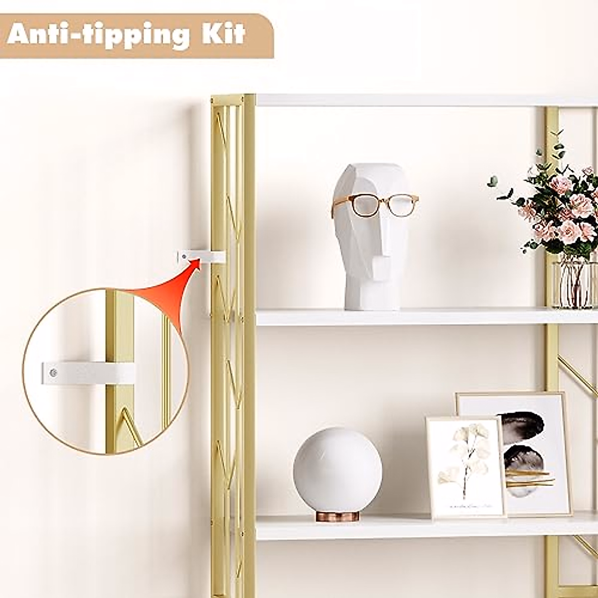 GAOMON 6 Tier Bookshelf Gold Bookcase Tall Standing Bookshelves Modern Storage Rack Shelf Large Unique Display Racks Metal Book Shelf for Bedroom, Living Room, Home Office